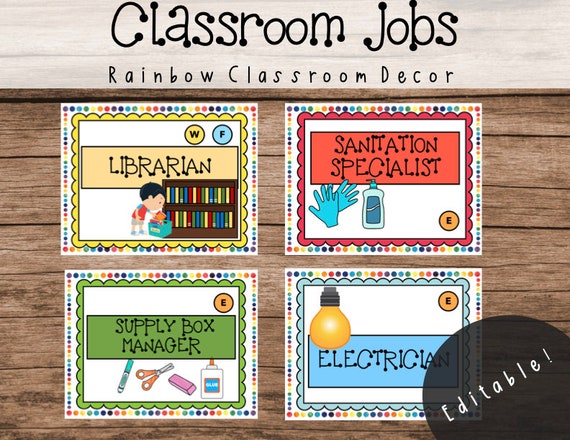 Colorful Rainbow Editable Classroom Jobs Posters Bright - Etsy