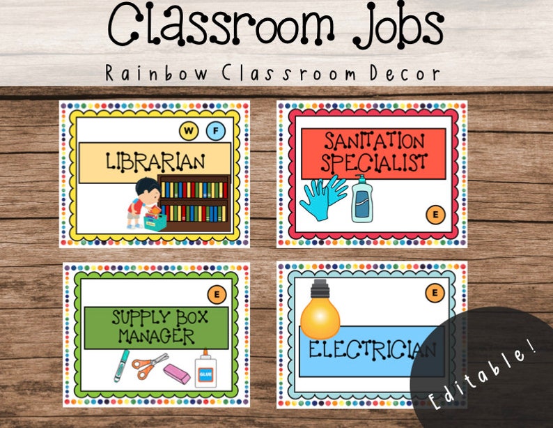 Colorful Rainbow Editable Classroom Jobs Posters Bright - Etsy