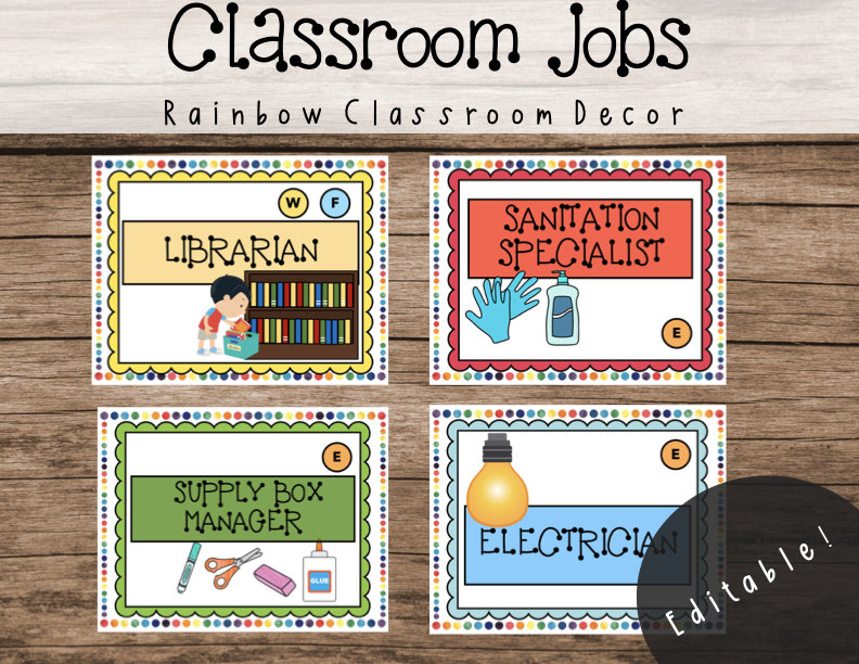 Colorful Rainbow Editable Classroom Jobs Posters Bright - Etsy
