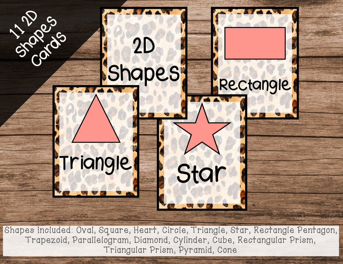 Leopard Print Shapes Posters Printable 2D and 3D Shapes Classroom Wall ...