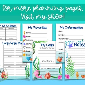 Ocean Printable Student Planning Calendar | Year at a Glance | Teacher ...