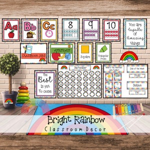 Rainbow Bulletin Board Borders Printable Bright Rainbow - Etsy