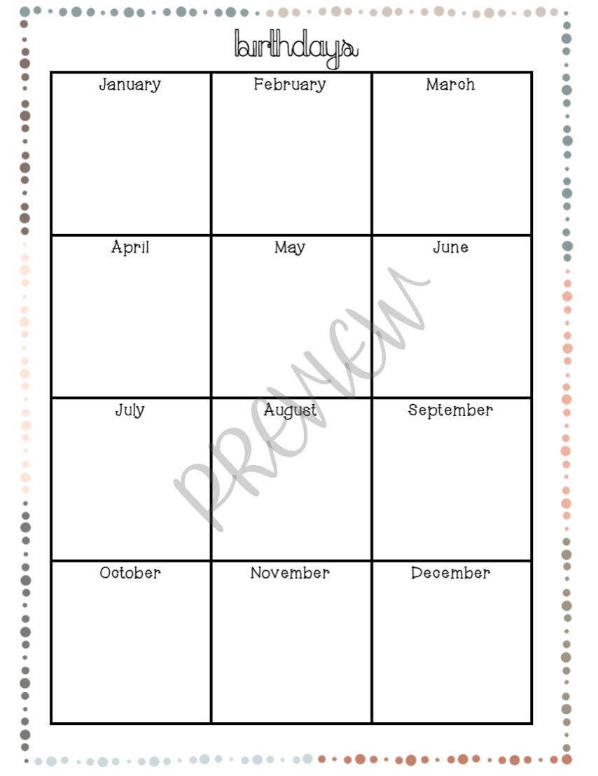 Class Birthdays Page Student Birthdays Printable Teacher Resource PDF ...