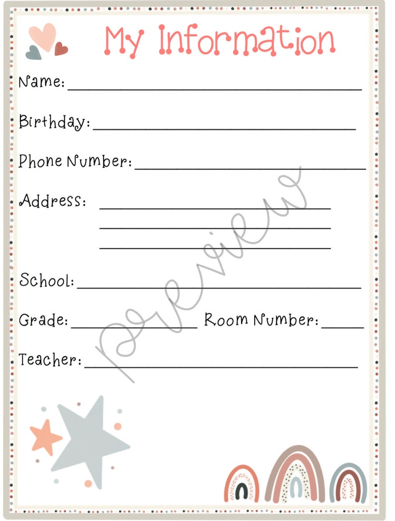 Printable Student Information Student Resources Homeschool - Etsy