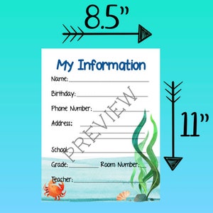 Ocean Printable Student Information Student Resources - Etsy