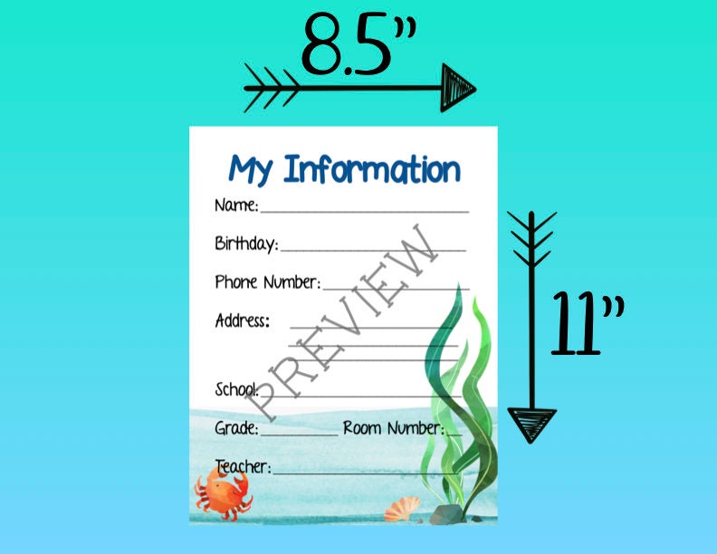 Ocean Printable Student Information Student Resources - Etsy