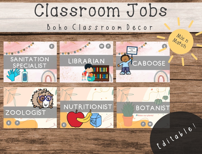 Modern Boho Editable Classroom Job Chart Printable Customizable ...