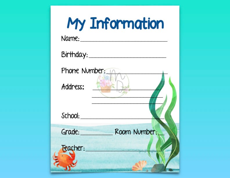 Ocean Printable Student Information | Student Resources | Homeschool ...
