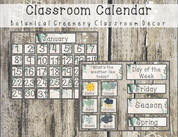 Classroom Calendar and Weather Display Botanical Greenery - Etsy