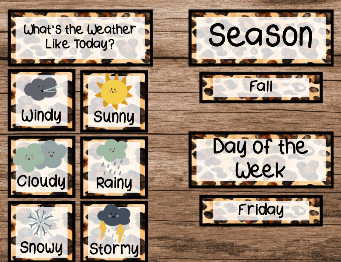 Leopard Print Classroom Calendar and Weather Display Chart Printable ...