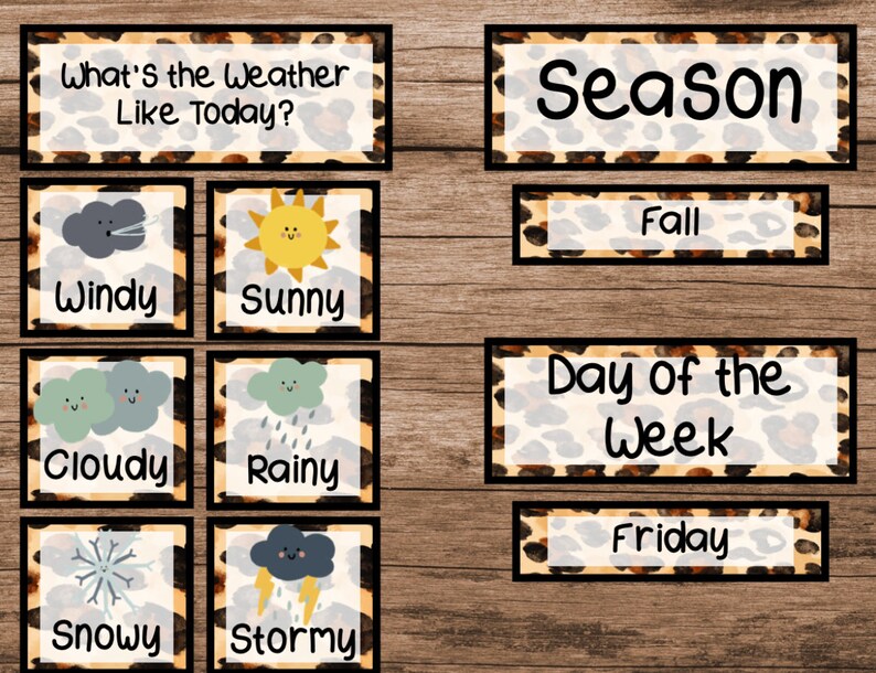 Leopard Print Classroom Calendar and Weather Display Chart Printable ...
