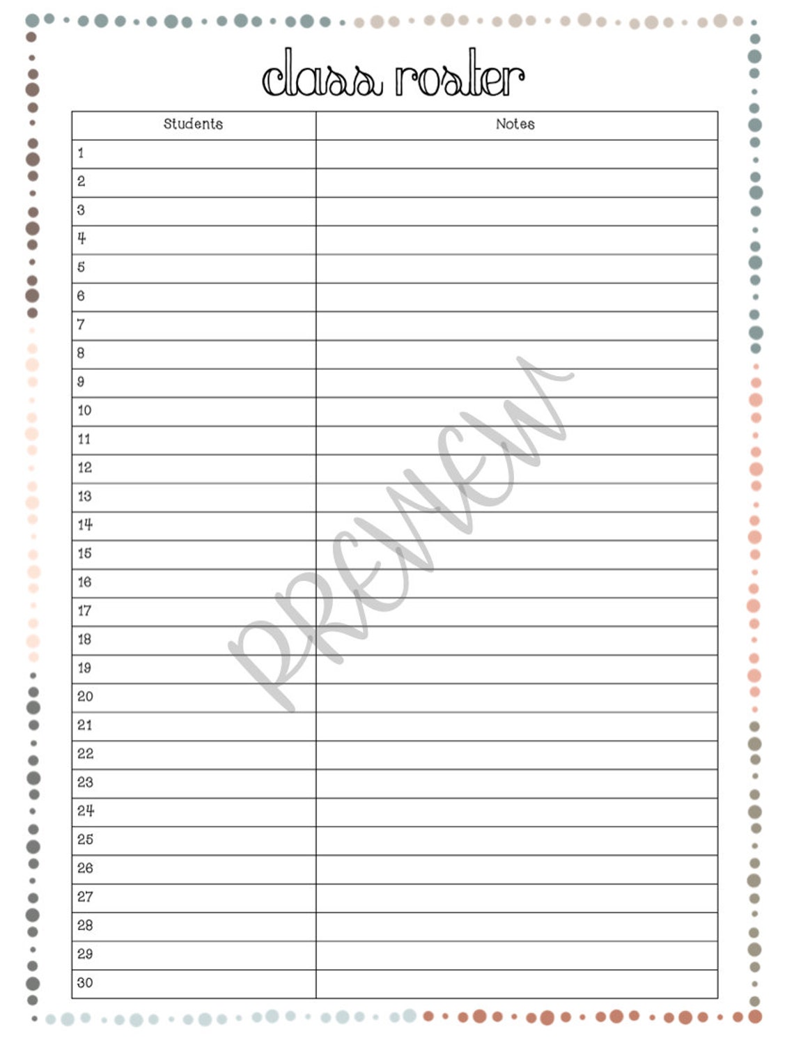 Printable Class Roster | Student Roster | Teacher Resource - Etsy