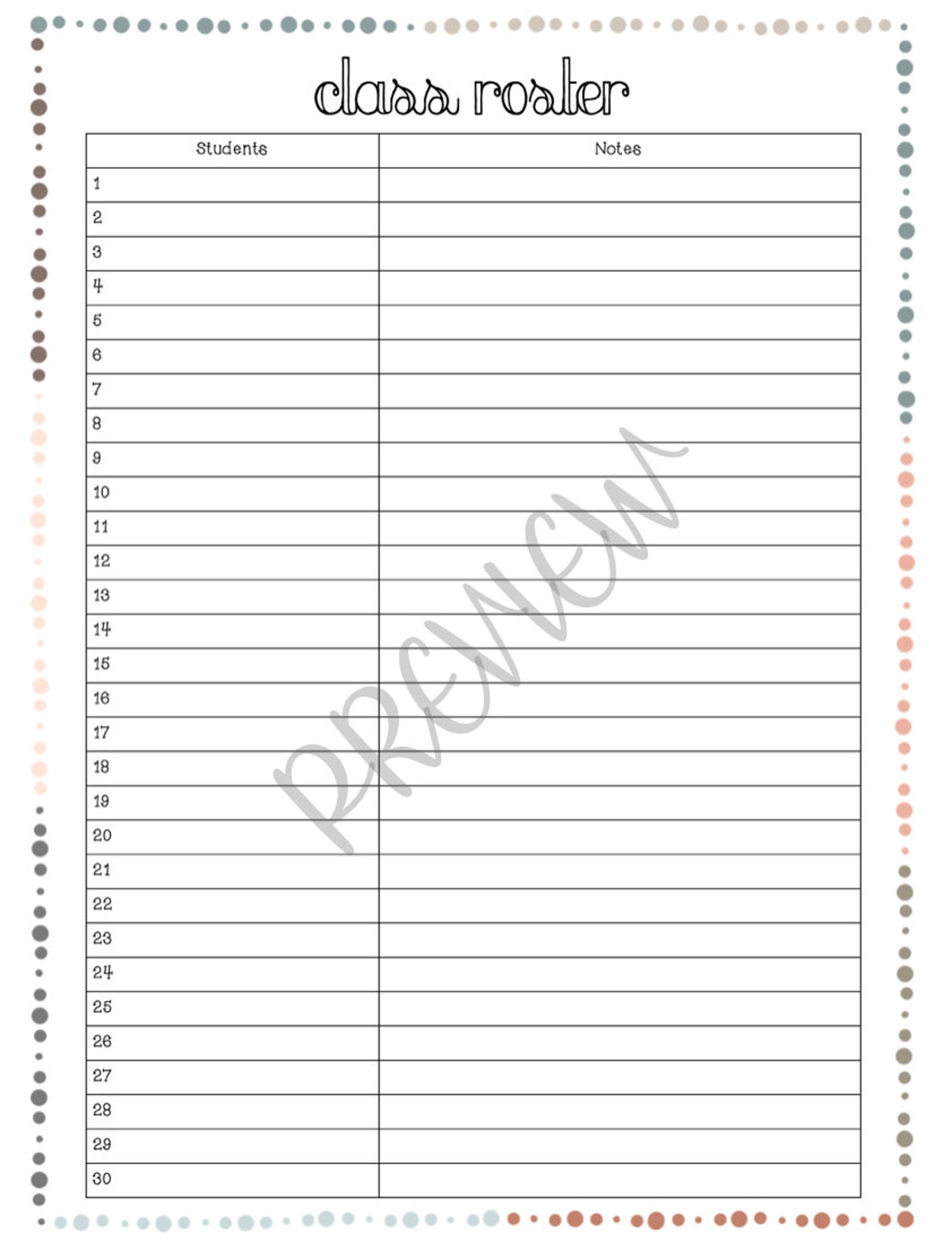 Printable Class Roster | Student Roster | Teacher Resource - Etsy