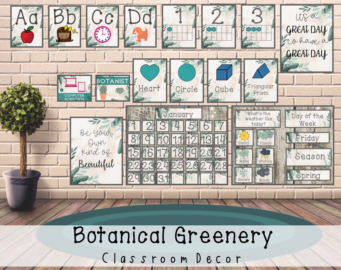 Classroom Shapes Posters Botanical Greenery | 2D and 3D Shapes ...