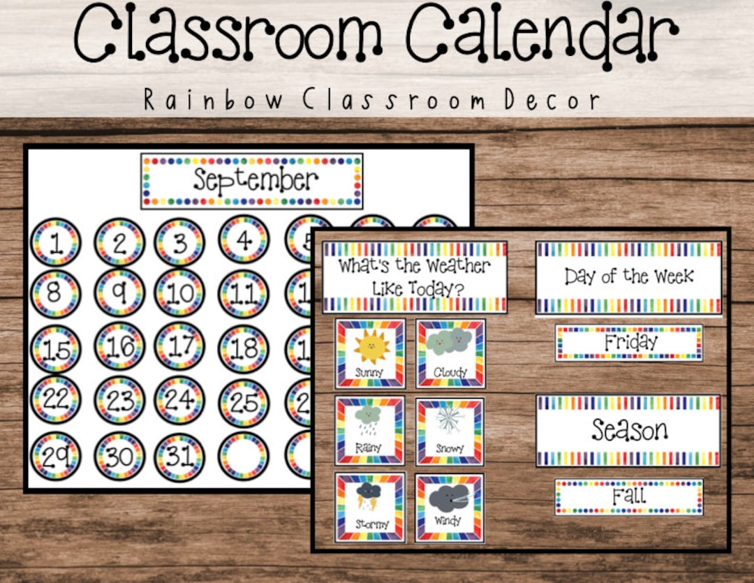 Colorful Rainbow Classroom Calendar and Weather Display Set Printable ...