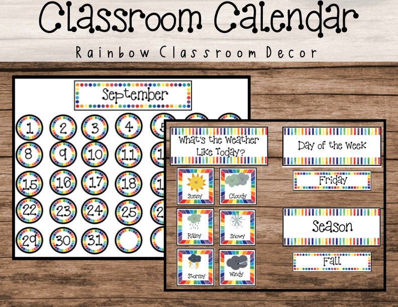 Colorful Rainbow Classroom Calendar and Weather Display Set Printable ...