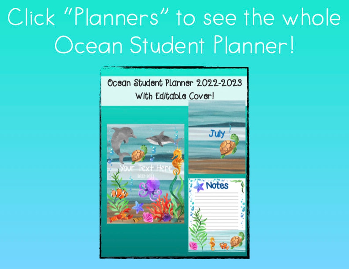 Ocean Printable Student Planning Calendar Year at a Glance - Etsy