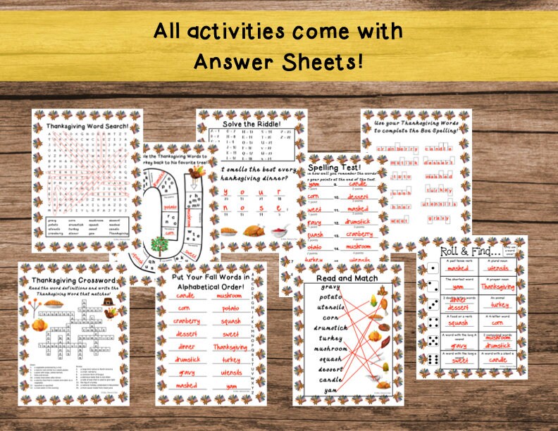 Thanksgiving Vocabulary Word Study Activities for Students | Autumn ...