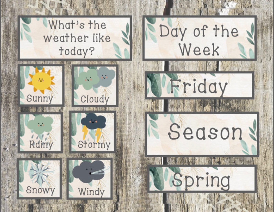 Classroom Calendar and Weather Display Botanical Greenery Printable ...