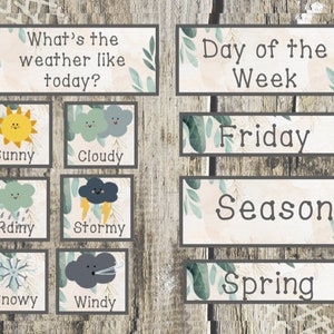 Classroom Calendar and Weather Display Botanical Greenery Printable ...