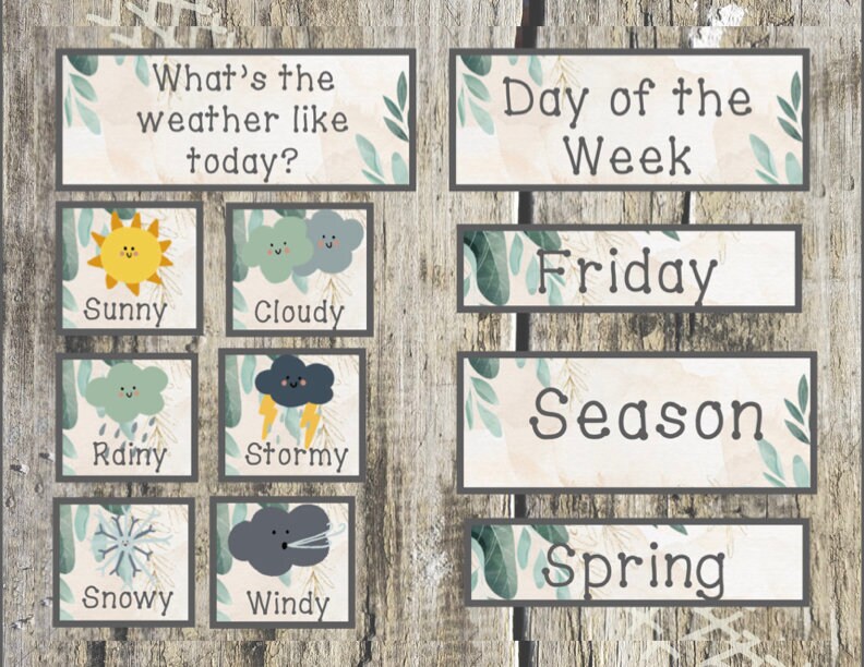 Classroom Calendar and Weather Display Botanical Greenery Printable ...