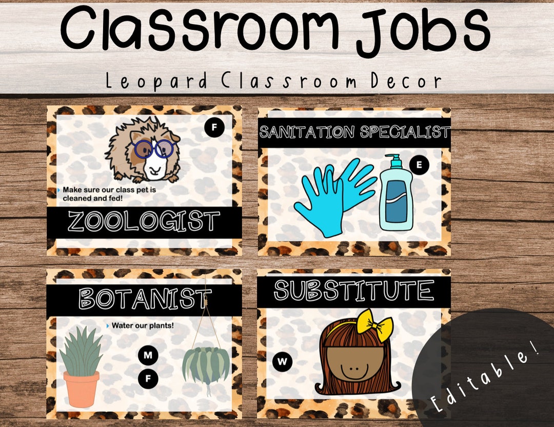 Leopard Print Editable Classroom Jobs Chart Printable | Classroom ...