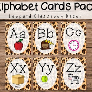 Leopard Print Classroom Alphabet Cards Uppercase and Lowercase Letter ...