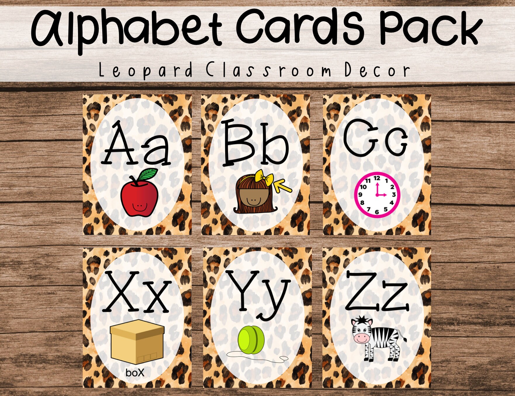 Leopard Print Classroom Alphabet Cards Uppercase and Lowercase Letter ...