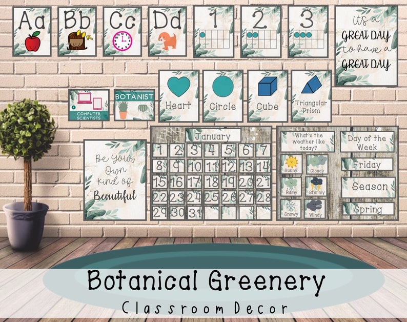 Classroom Calendar and Weather Display Botanical Greenery Printable ...