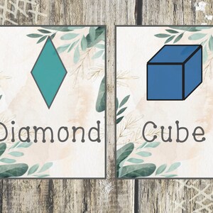 Classroom Shapes Posters Botanical Greenery | 2D and 3D Shapes ...