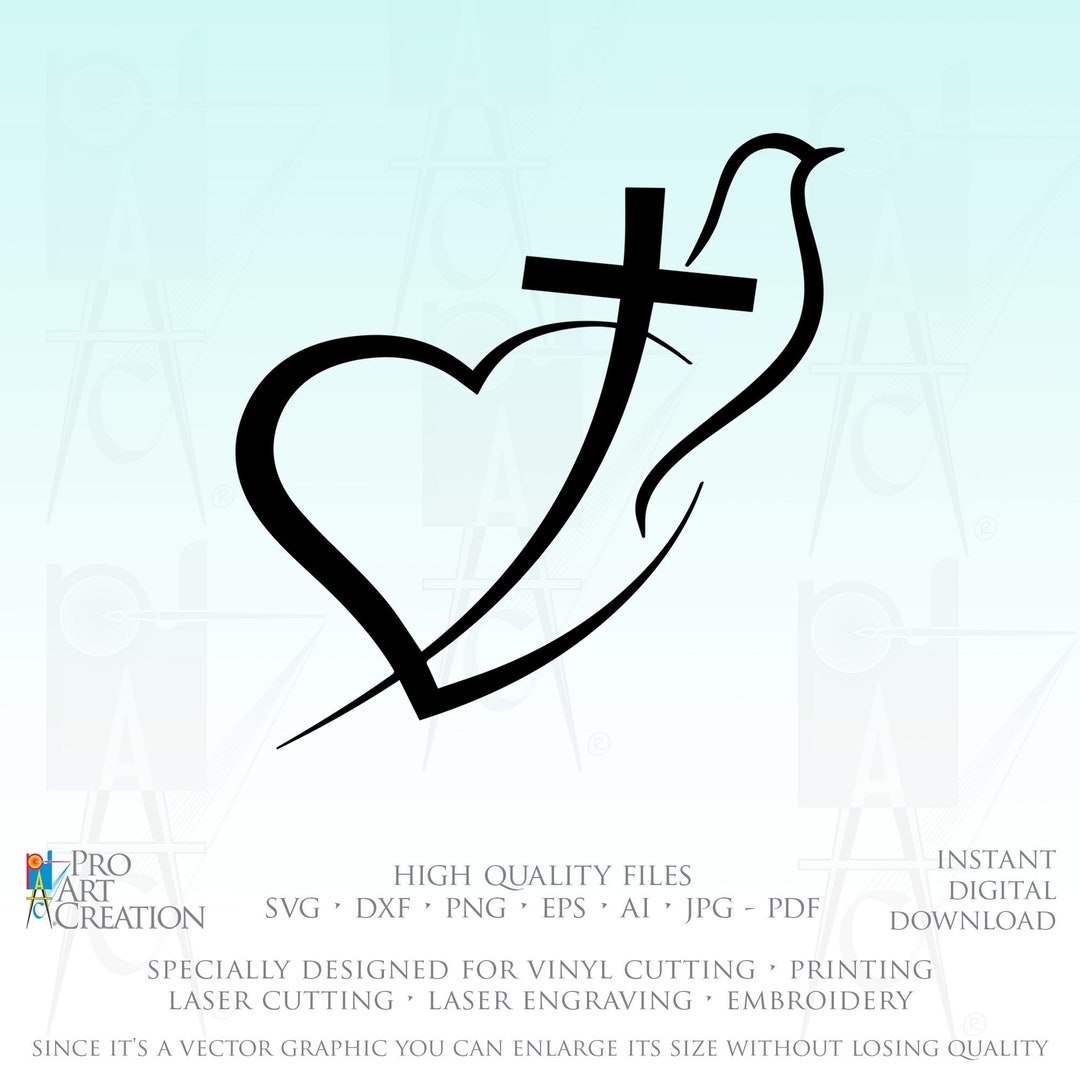 Dove Cross and Heart svg dxf png pdf Vector files for - Etsy México