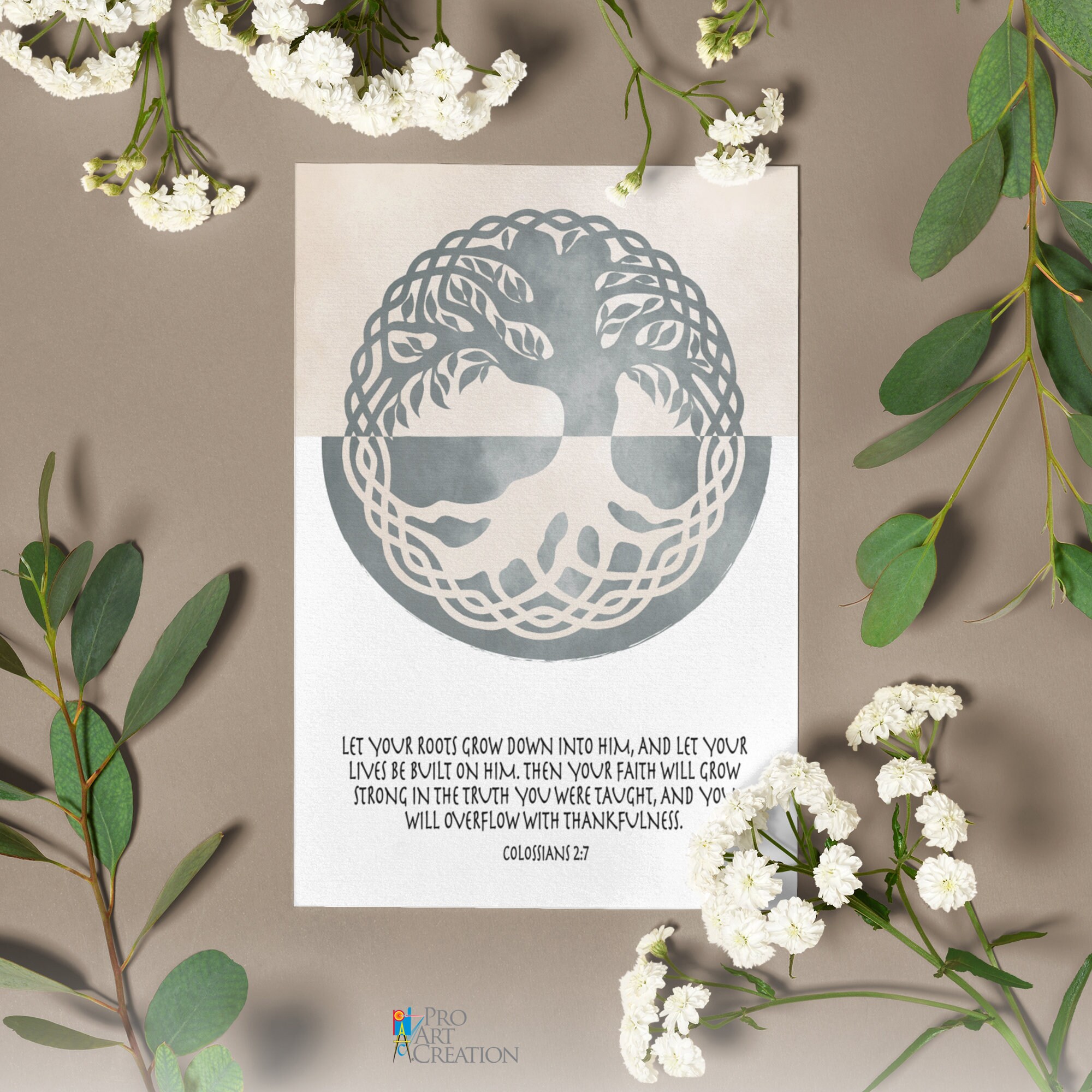 Celtic Tree Printable Wall Art, Colossians 2:7, Christian Wall Art ...