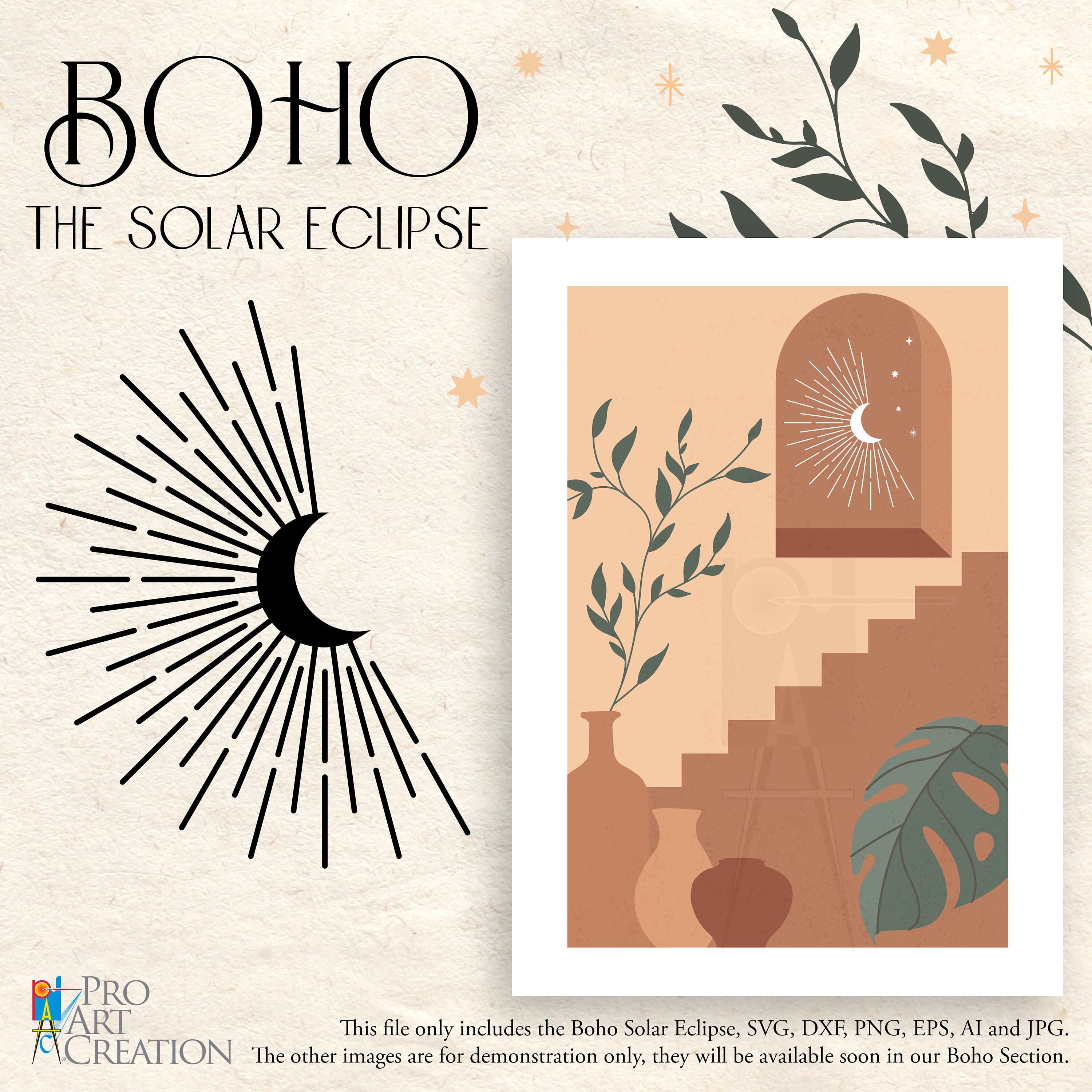 Boho Solar Eclipse, Spring Love Svg, Dxf, Png, Jpg, Vector Files for ...