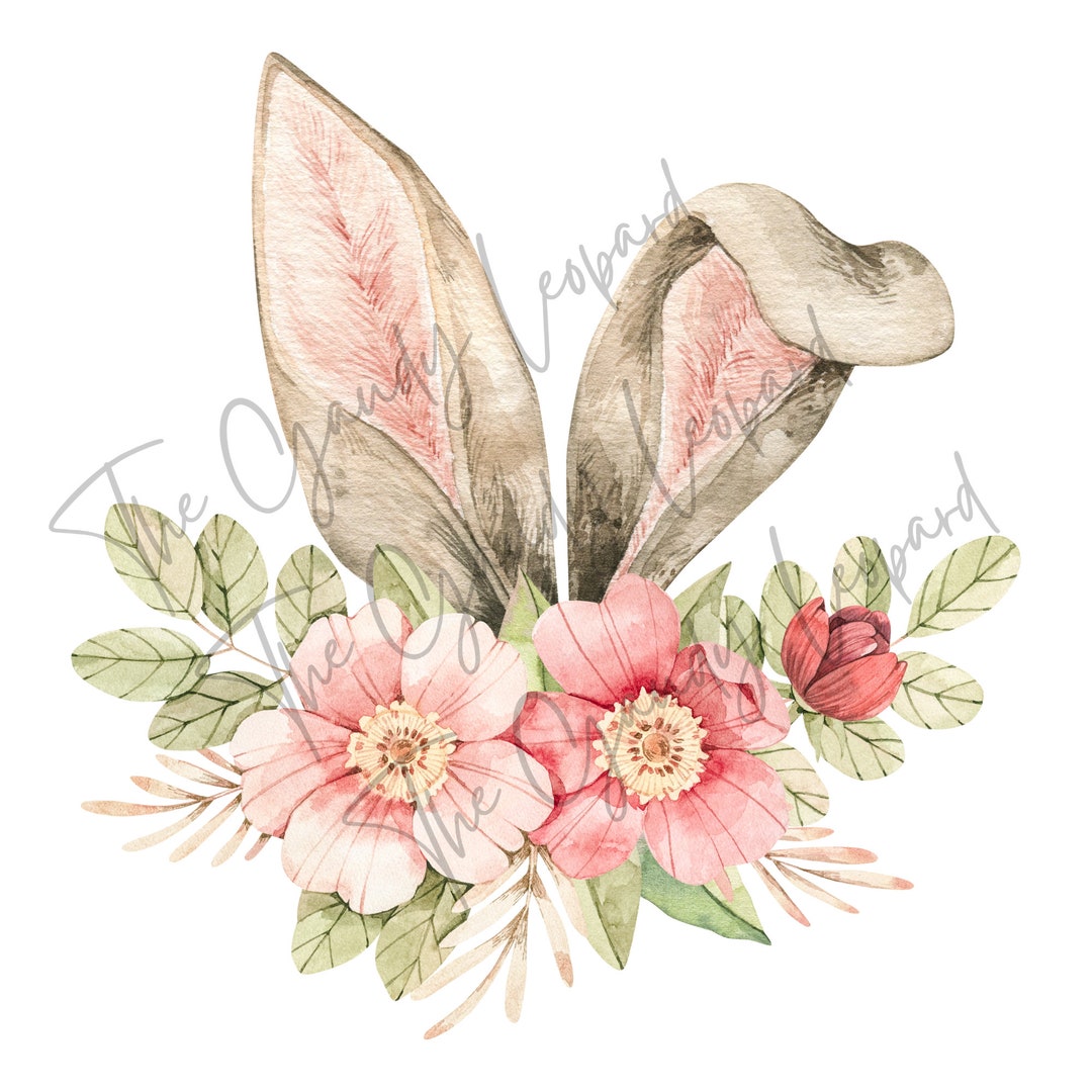 Easter Floral Bunny Ears Watercolor DIGITAL DOWNLOAD Pdf and Png ...
