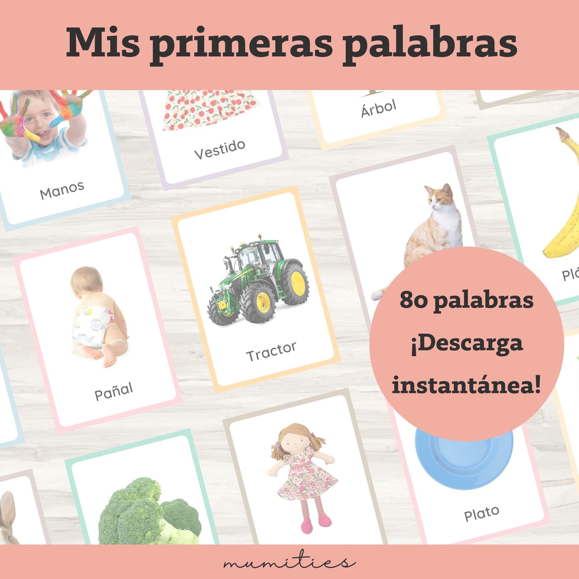 Printable FIRST WORDS Flashcards 80 Cards SPANISH. Educational Cards ...