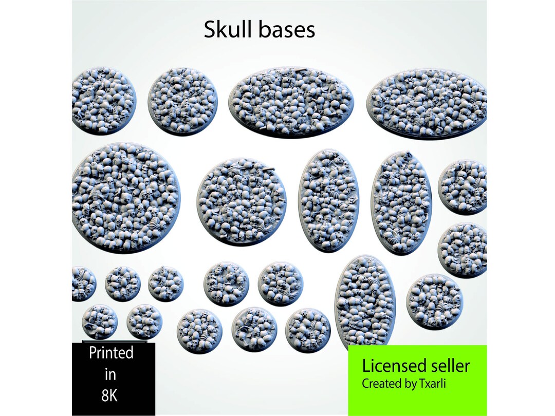 3D Printed Skull Miniature Bases, Txarli Themed - Etsy