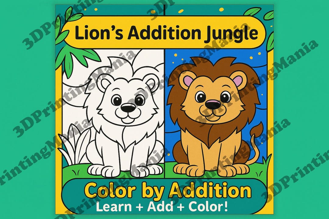 Lion Addition Coloring Page | Math Worksheet for Kids | 3rd Grade Color ...