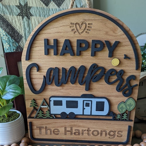 Happy Campers Personalized Welcome Sign Camper Door Hanger - Etsy