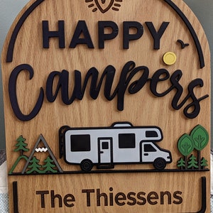 Happy Campers Personalized Welcome Sign | Camper Door Hanger | Wooden ...