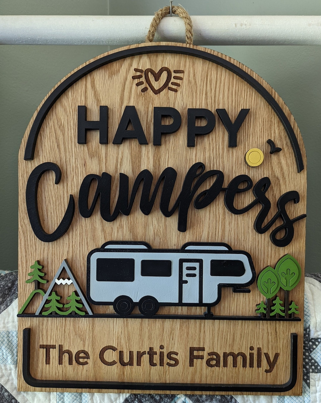 Happy Campers Personalized Welcome Sign | Camper Door Hanger | Wooden ...