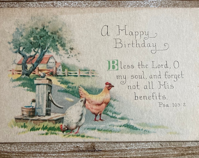 A Happy Birthday, Chickens, Bless the Lord, Psalm 103, Used, Antique ...