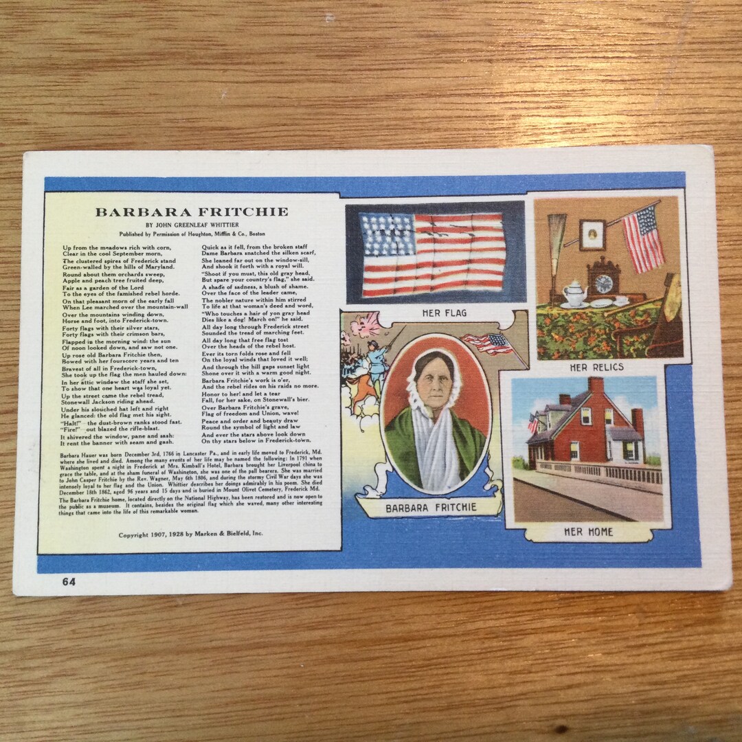 Barbara Fritchie John Greenleaf Whittier Poem 1928 - Etsy
