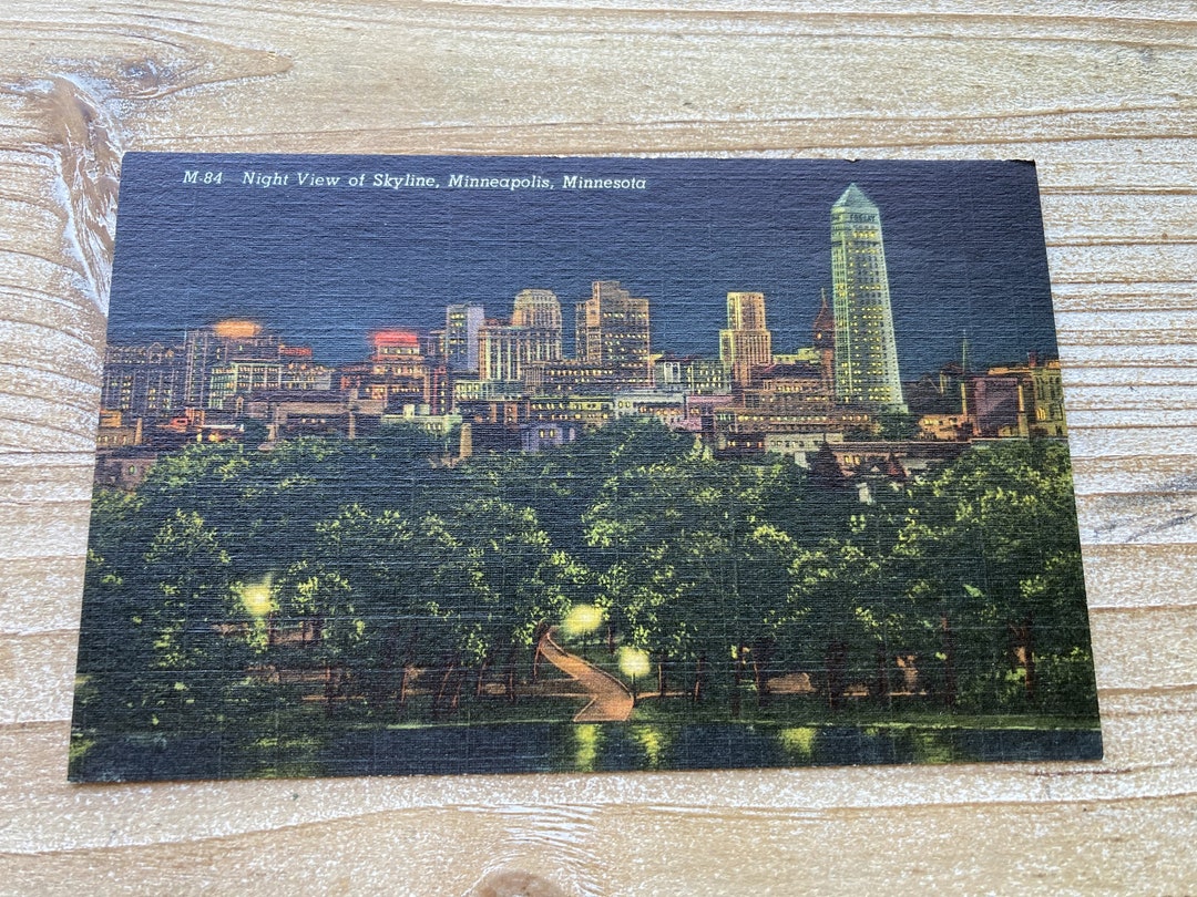 Skyline * Night View * Loring Park * Minneapolis, Minnesota * Vintage ...