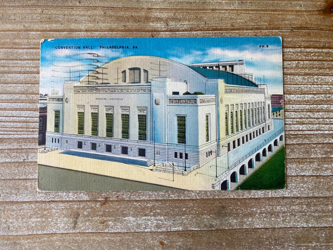 Convention Hall, Philadelphia, Pennsylvania, Linen, Canceled Stamp ...