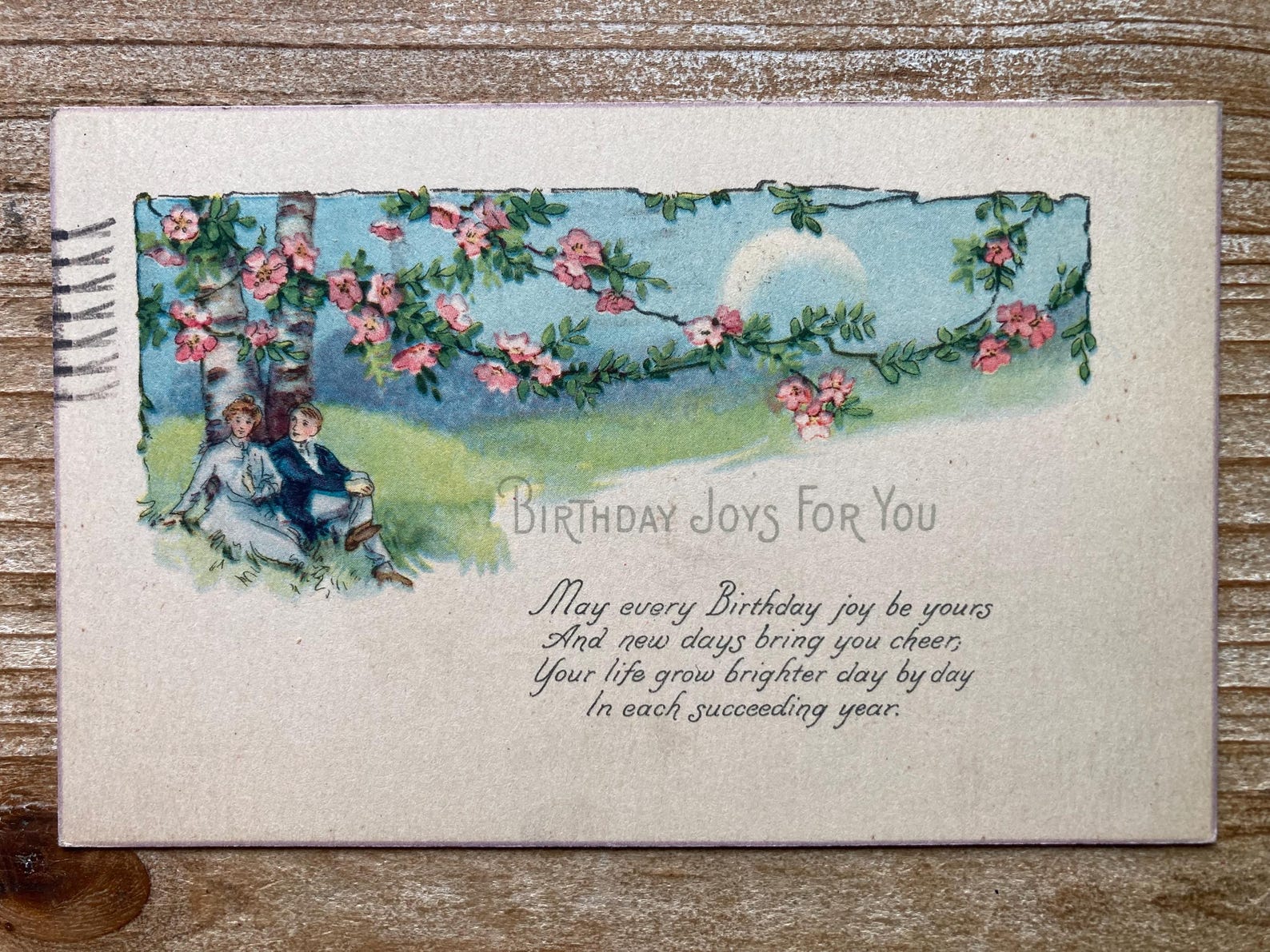 Birthday Joys for You, Flowering Tree, Victorian Couple, Poem, Moon ...