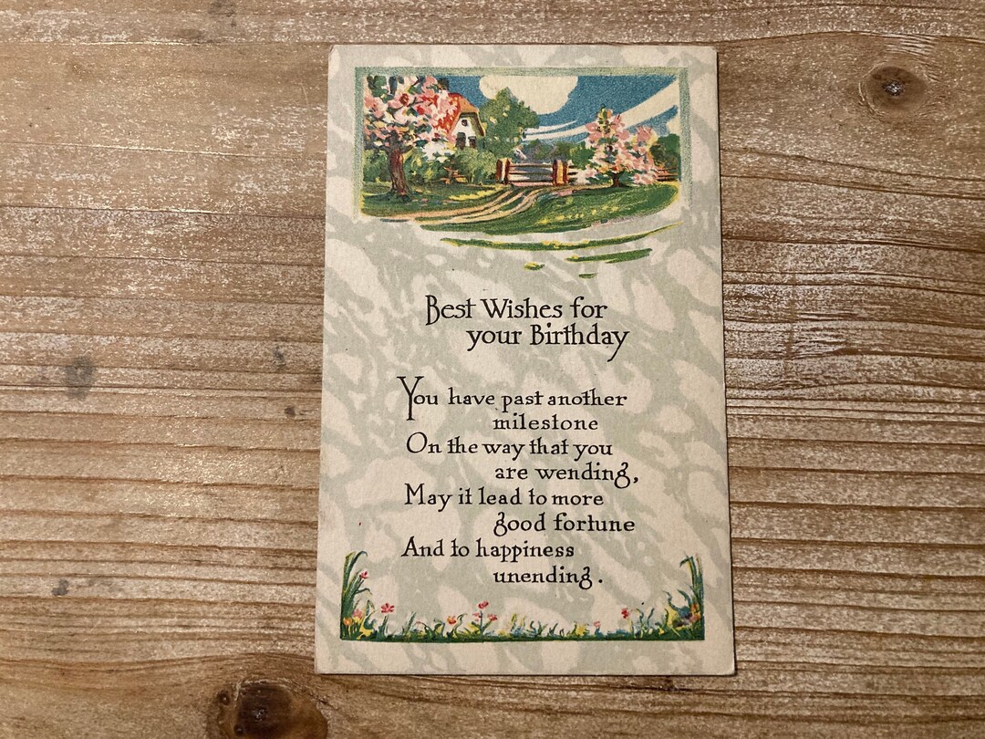 Best Wishes for Your Birthday, Rural Scene, Blue, Green, Pink, Poem ...