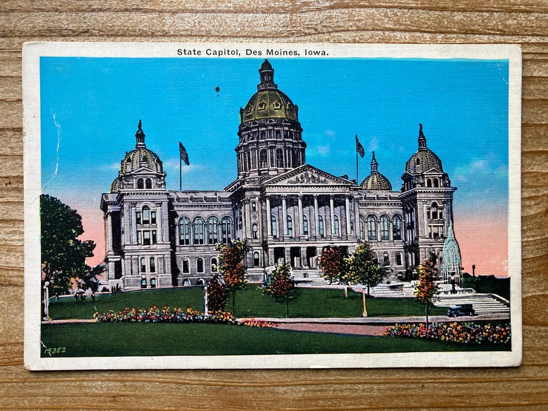 State Capitol, Des Moines, Iowa, 1936, Canceled Stamp, Antique Souvenir ...