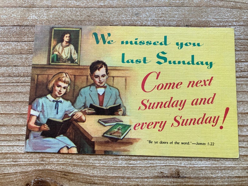 We Missed You Last Sunday, Reminder to Go to Church, Unsent, Stamped ...