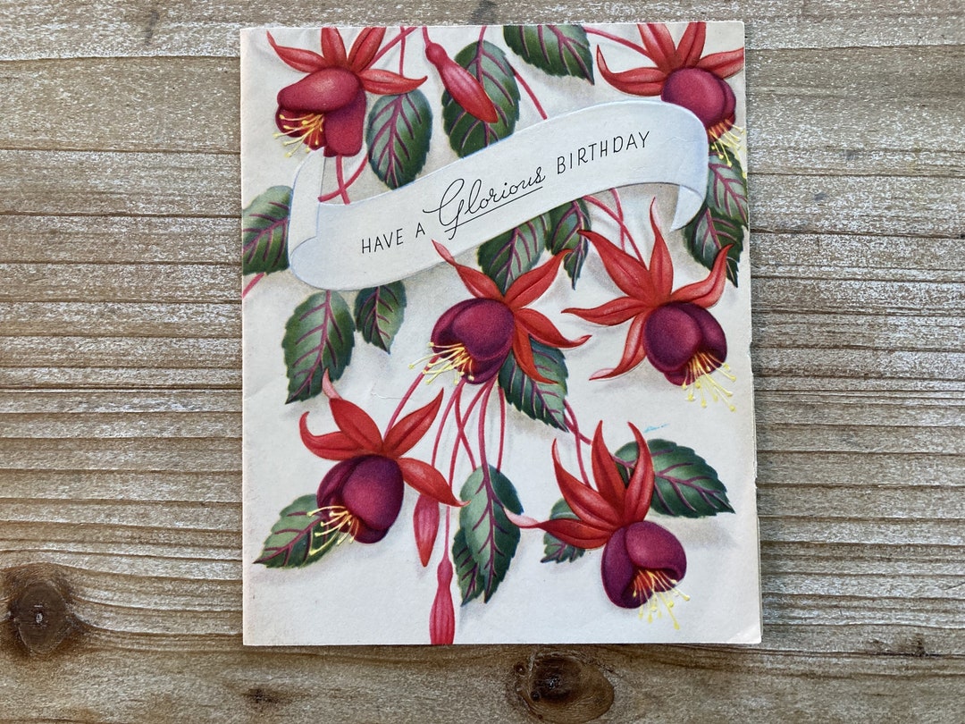 Have a Glorious Birthday * Flowers * Red and Green * Vintage Card - Etsy