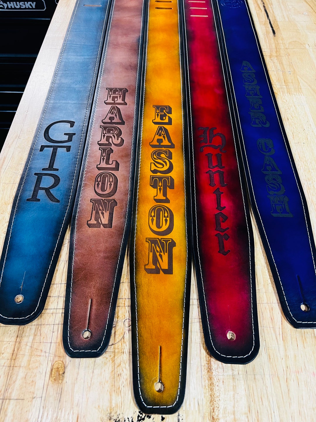 Personalized Leather Guitar Strap, Stitched Border, Guitar Strap, Gift ...